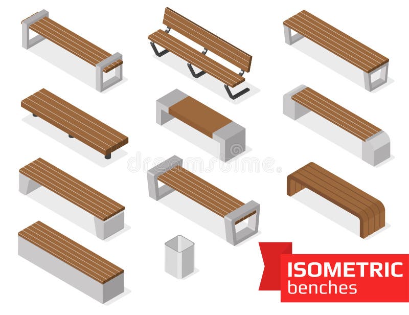 Isometric Benches on White. Stock Vector - Illustration of decoration ...