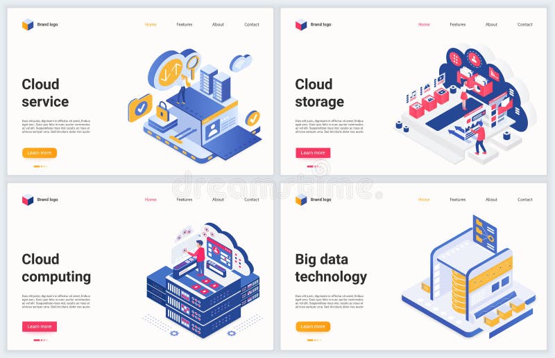 Isometric Big Data Technology Vector Illustration Set, Creative Cartoon 3d Tech Datacenter ...