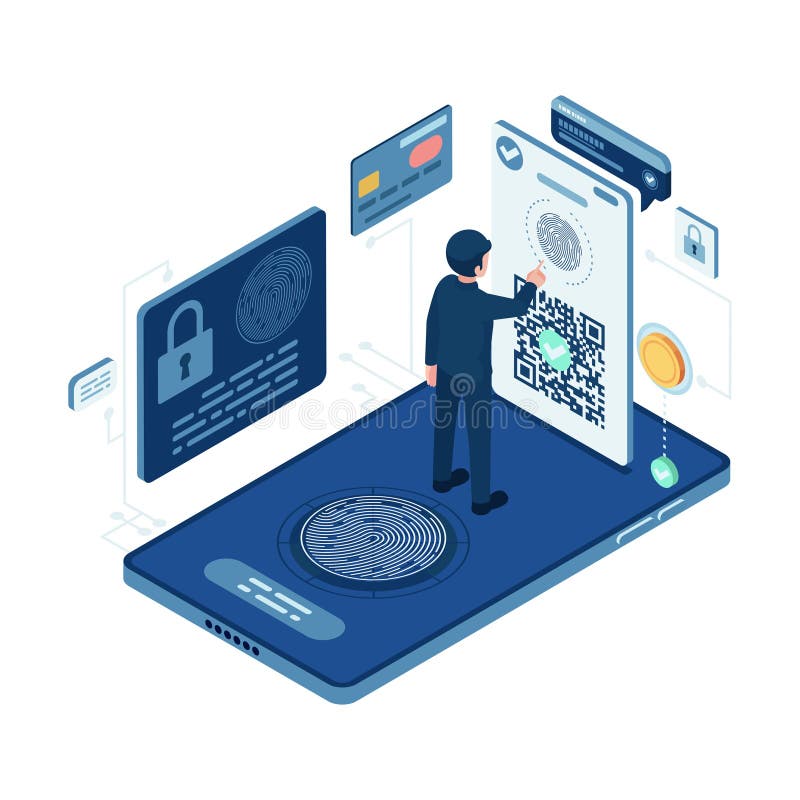 Isometric Biometric Payment with Fingerprint on Smartphone Stock Vector ...