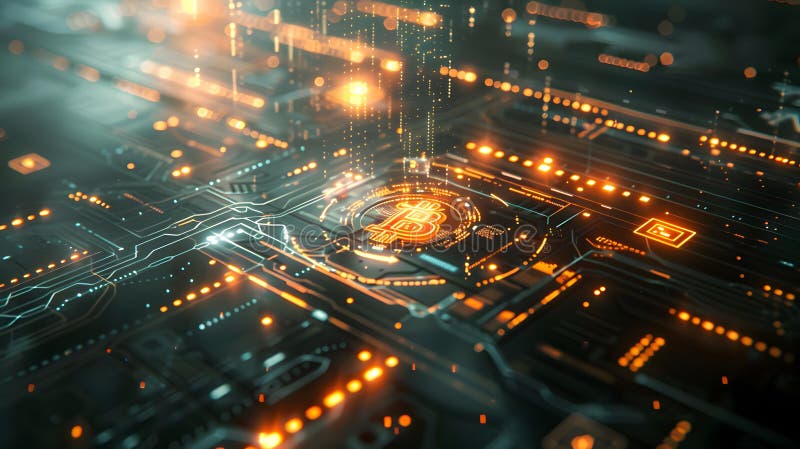 Isometric Bitcoin Circuit Board, 3d Rendering Toned Image Double ...