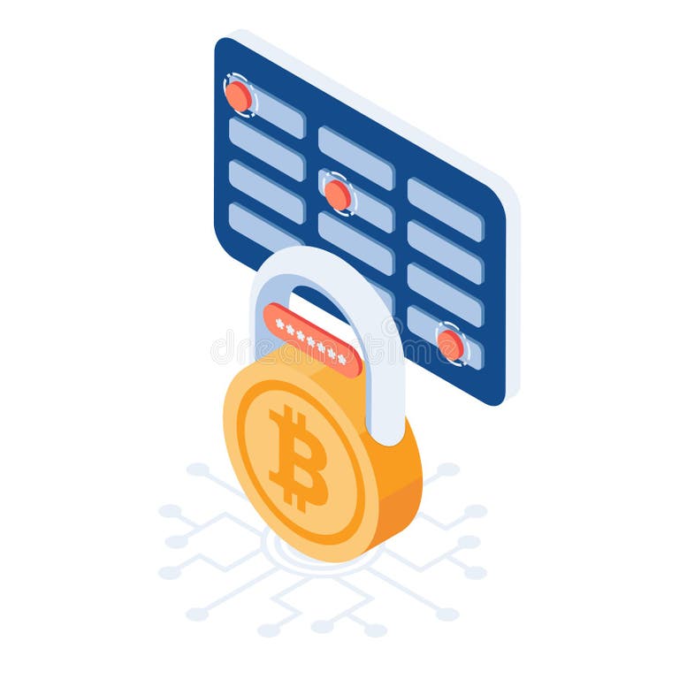 Isometric Bitcoin Lock with Mnemonic Phrase Password Stock Vector ...