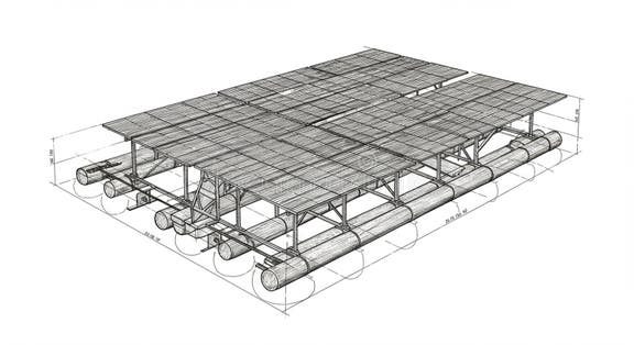Isometric Black and White Technical Drawing Depicts a Modular Floating ...