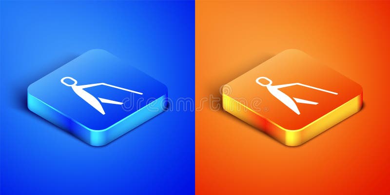 Isometric Blind Human Holding Stick Icon Isolated on Blue and Orange ...