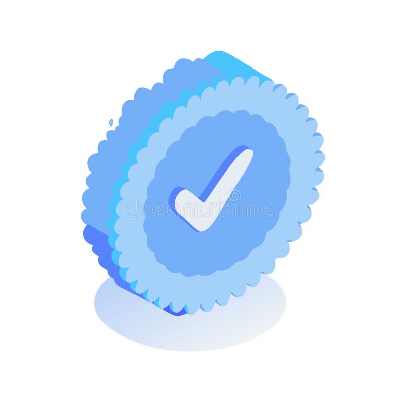 Isometric Blue Check Mark Badge Icon on Transparent Background ...