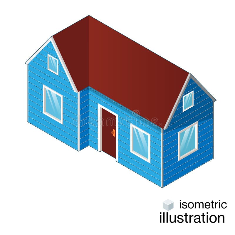Isometric Blue House, Cottage on a White Background Stock Vector ...