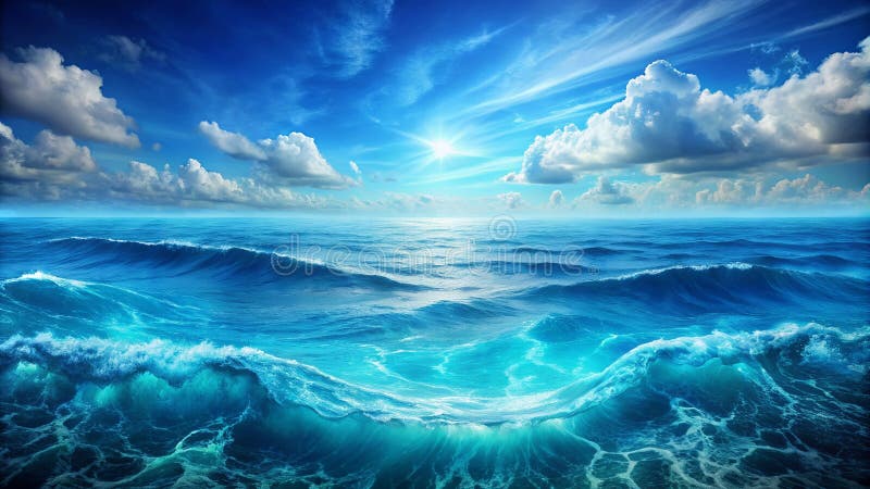 Isometric Blue Ocean with Waves Surfing Background Deep Sea View with ...