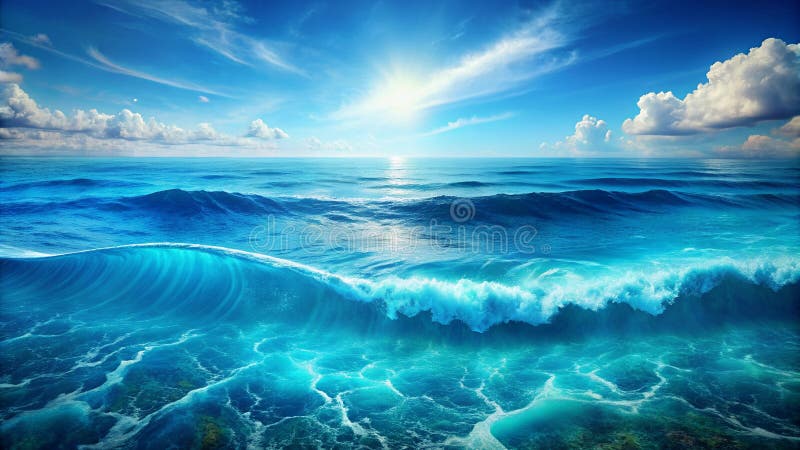 Isometric Blue Ocean with Waves Surfing Background Deep Sea View with ...