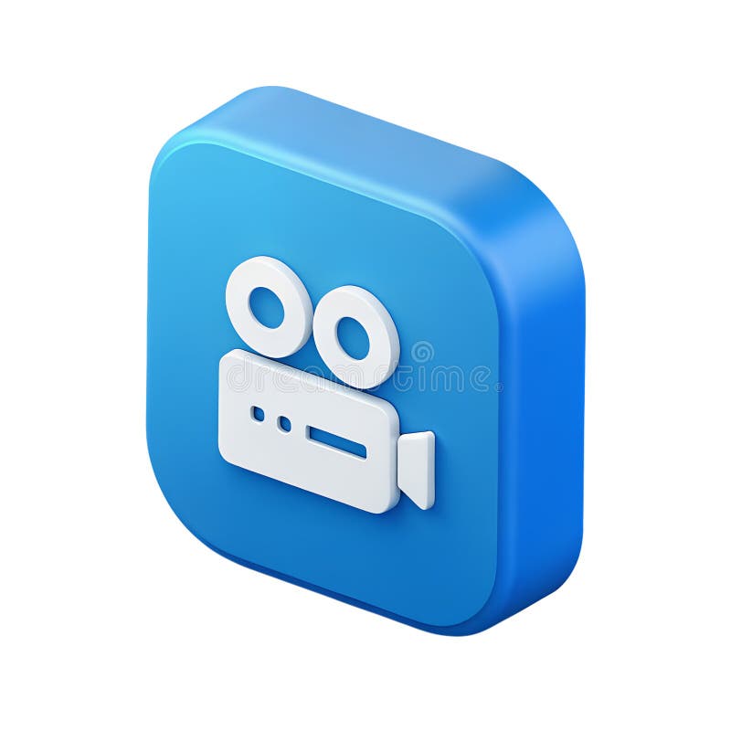 Isometric Blue Square Icon with a White Video Camera Symbol in the ...
