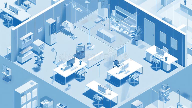 Isometric Blueprint of an Office Space with Energy-efficient Workspace ...