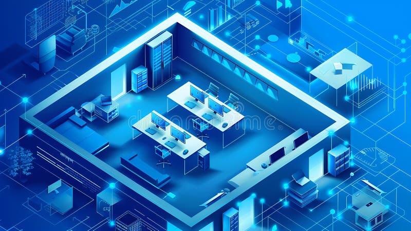 Isometric Blueprint of an Office Space with Energy-efficient Workspace ...