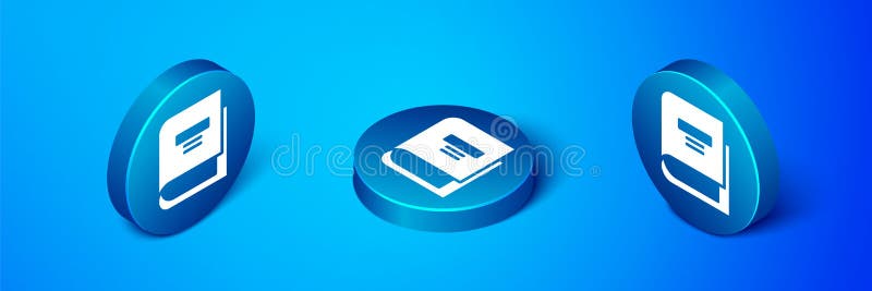 Isometric Book Icon Isolated on Blue Background. Blue Circle Button ...