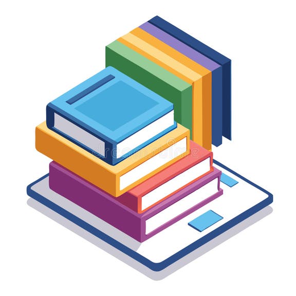 Isometric Books Stacked on Tablet: Education, Learning, Library, and Reading Concept Stock ...