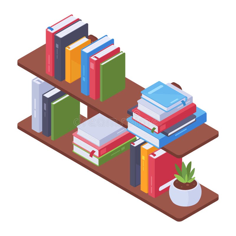 Isometric Bookshelves Vector Concept. Library Room or Home Interior ...