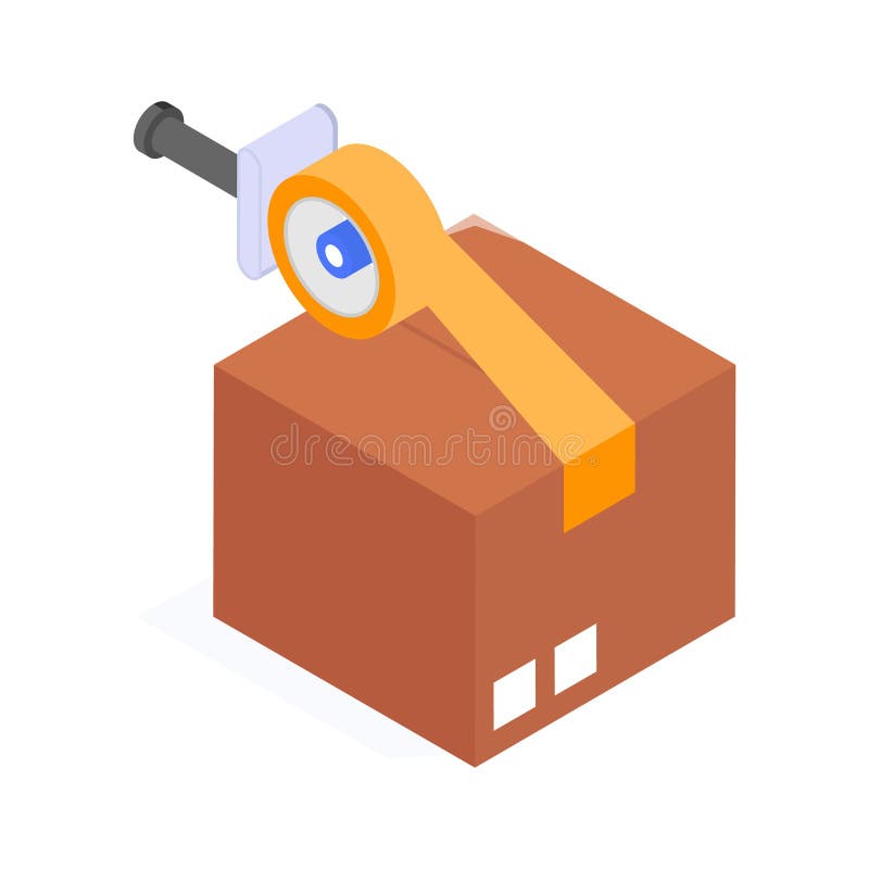 Isometric Box Sealed with Packing Tape for Safe Shipment. Stock Vector ...