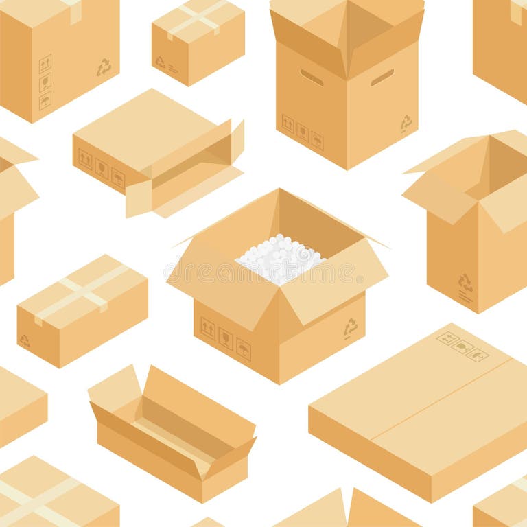 Isometric Boxes Pattern. Seamless Print of Abstract Cardboard Packaging ...