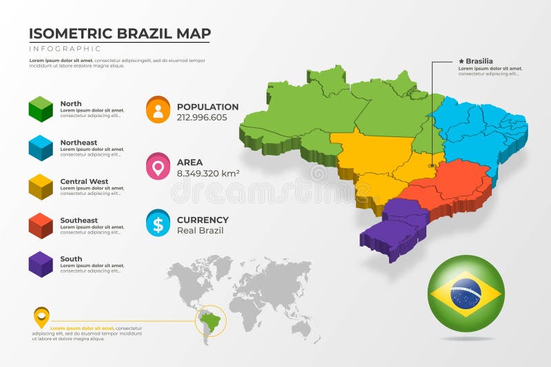 Isometric Brazil Map Infographic Design Vector Illustration Stock ...