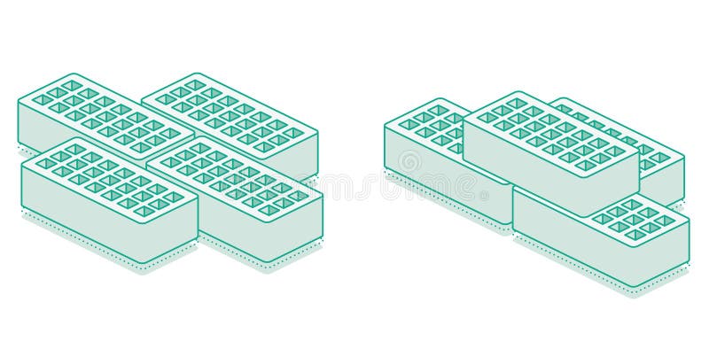 Isometric Bricks with Holes. Illustration. Outline 3D Object Isolated ...