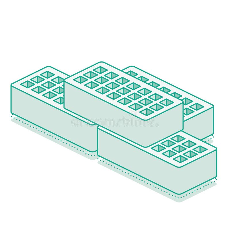 Isometric Bricks with Holes. Outline 3D Object Isolated on White ...