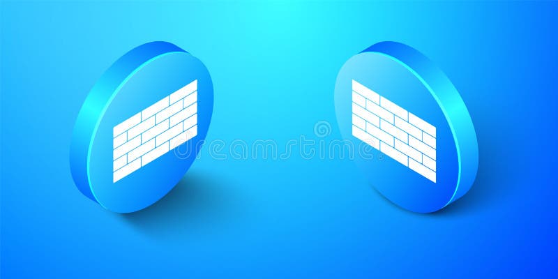 Isometric Bricks Icon Isolated on Blue Background. Blue Circle Button ...