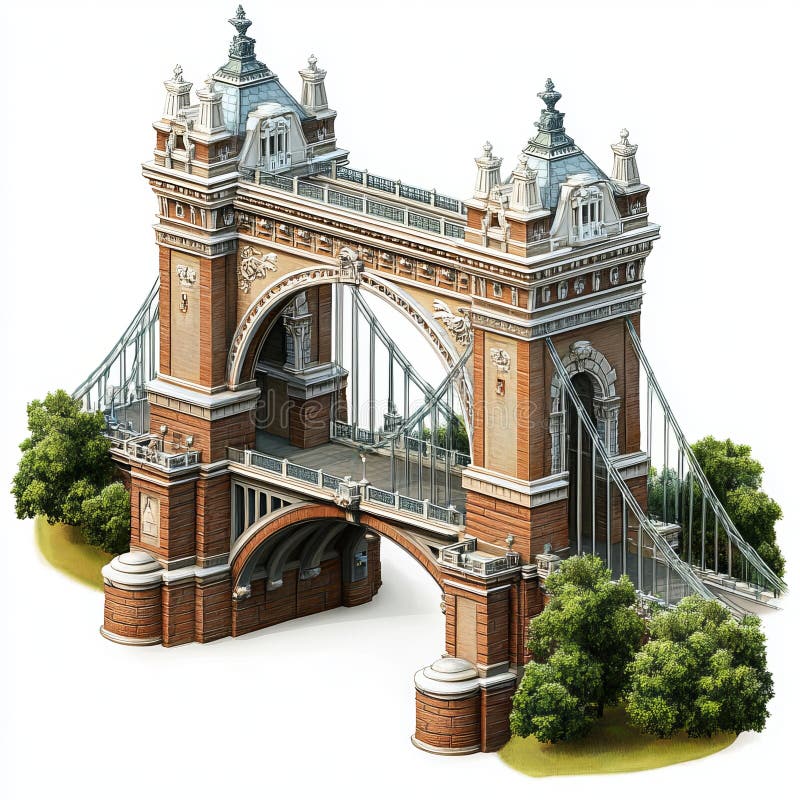 Isometric Bridge and Building: Minimal Design No Background Stock Image ...
