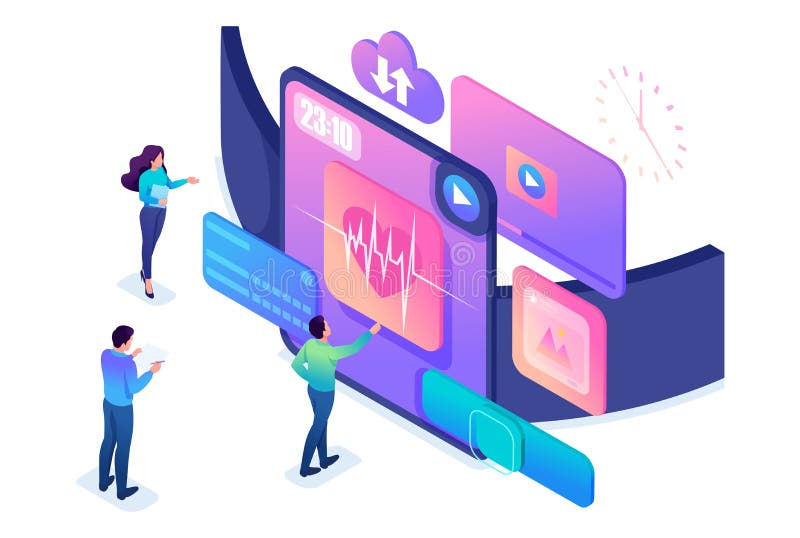 Isometric Bright Concept Team is Testing Device Stock Vector ...