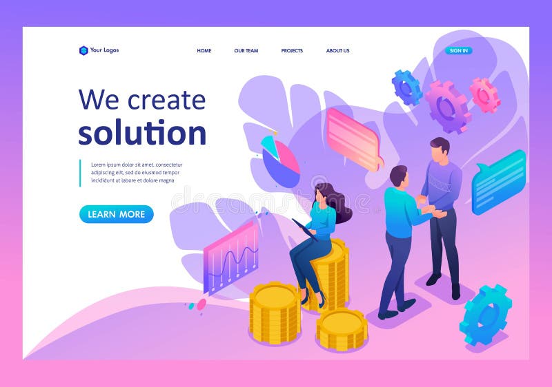 Isometric Concept Teamwork To Create a Solution Stock Vector ...