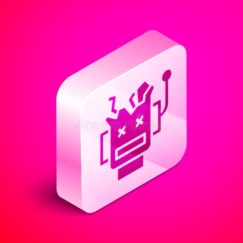Isometric Broken Robot Icon Isolated on Pink Background. Artificial ...