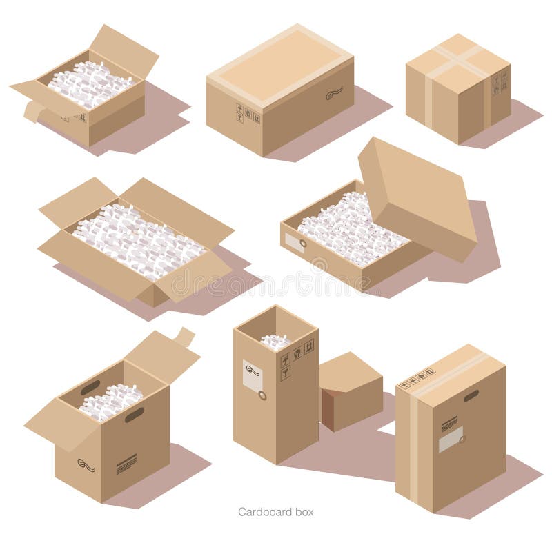 Isometric Cardboard Package Boxes with Filler Stock Vector ...
