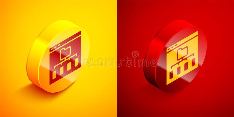 Isometric Browser Files Icon Isolated on Orange and Red Background ...