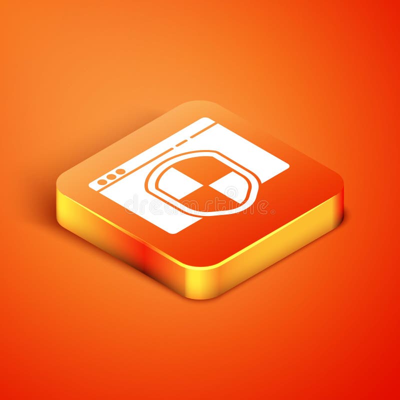 Isometric Browser with Shield Icon Isolated on Orange Background ...