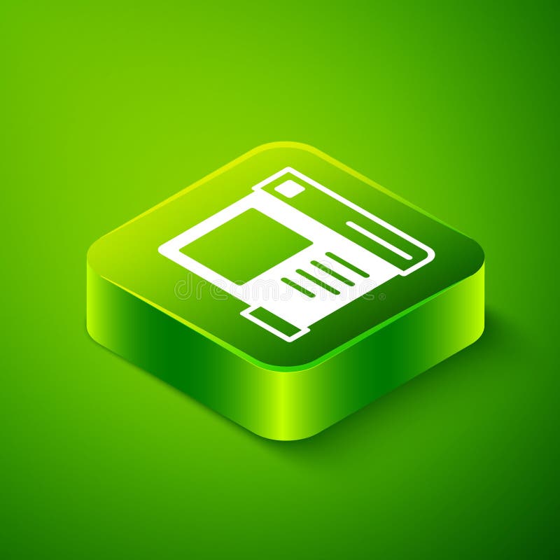 Isometric Browser Window Icon Isolated on Green Background. Green ...