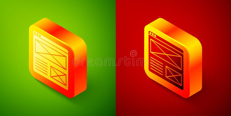 Isometric Browser Window Icon Isolated on Green and Red Background ...