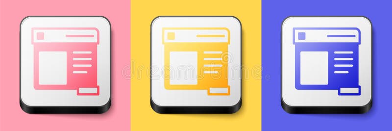 Isometric Browser Window Icon Isolated on Pink, Yellow and Blue ...