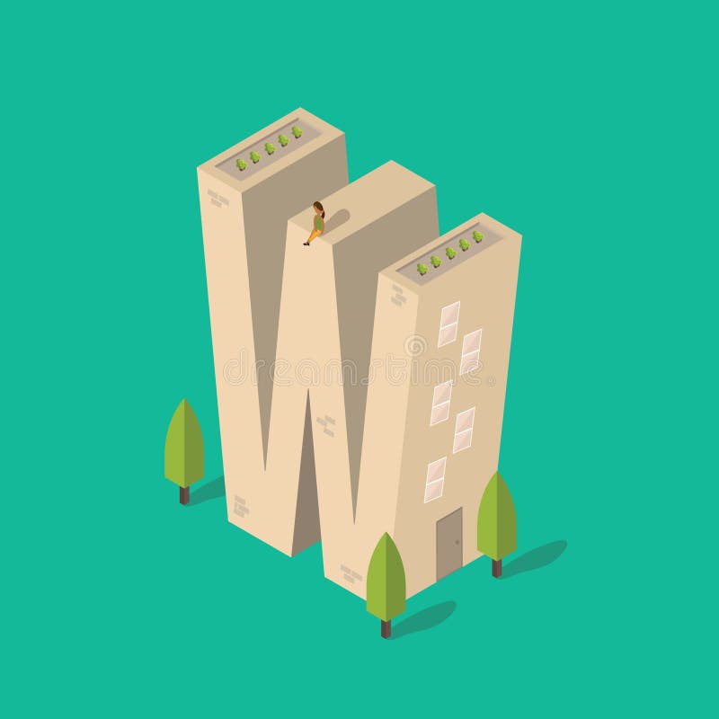 Isometric Building with Alphabet W. Vector Illustration Decorative ...