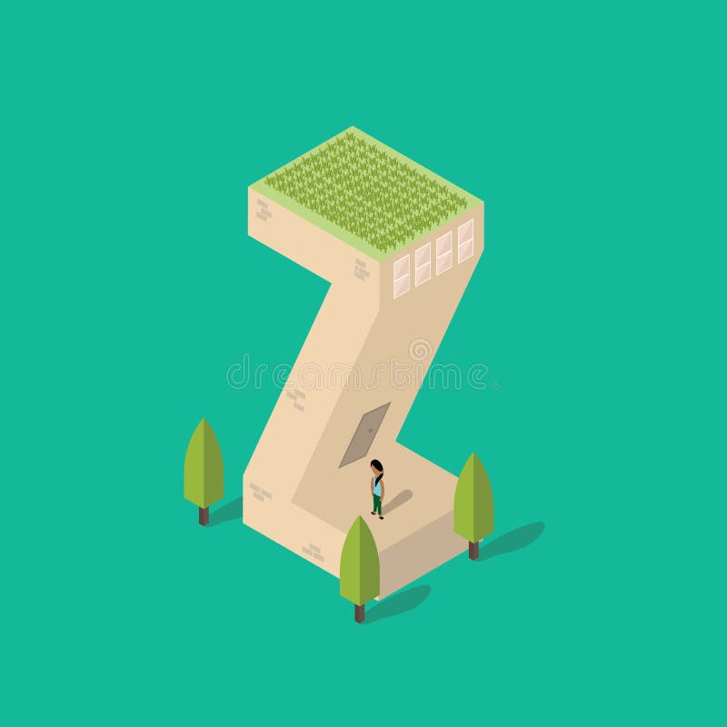 Isometric Building with Alphabet Z. Vector Illustration Decorative ...