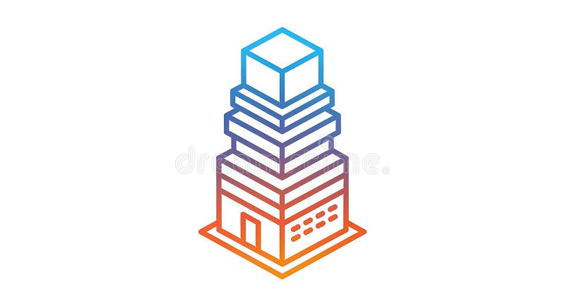 Isometric Building Architecture Structure Design Vector Illustration Gradient Outline Icon Style ...