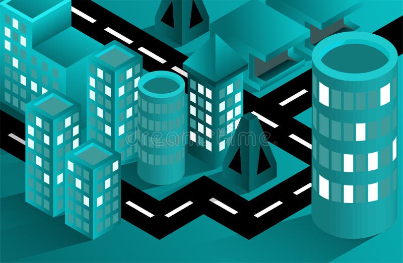 Isomtric 3D City Street Blue Vector, Building Smart City Concept ...