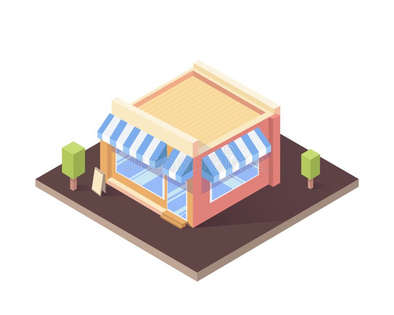 Isometric Building Isolated Cafe or Shop. Flat Vector Illustration ...