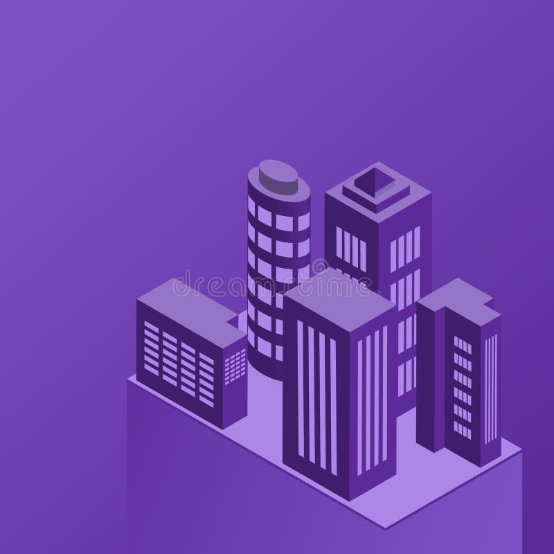 Isometric Building on Purple Background Stock Illustration ...