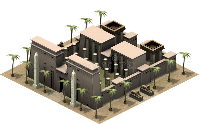 Isometric Buildings of Ancient Egypt, Entrance To Temple. 3D Rendering ...