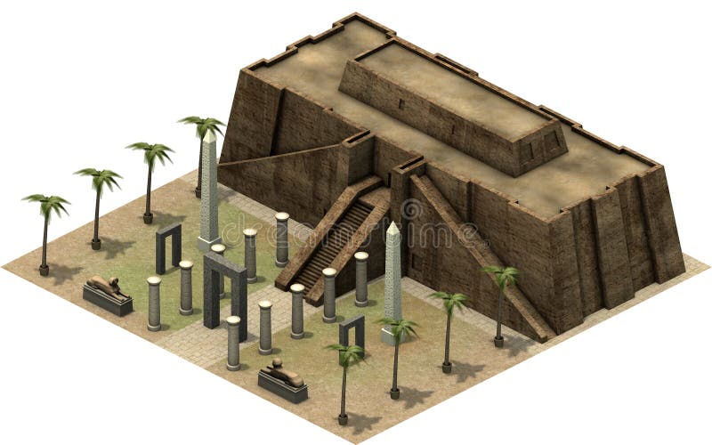 Isometric Buildings of Ancient Egypt, Great Temple. 3D Rendering Stock ...