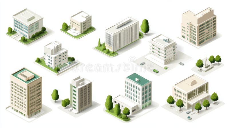 Isometric Buildings Collection Stock Illustration - Illustration of ...