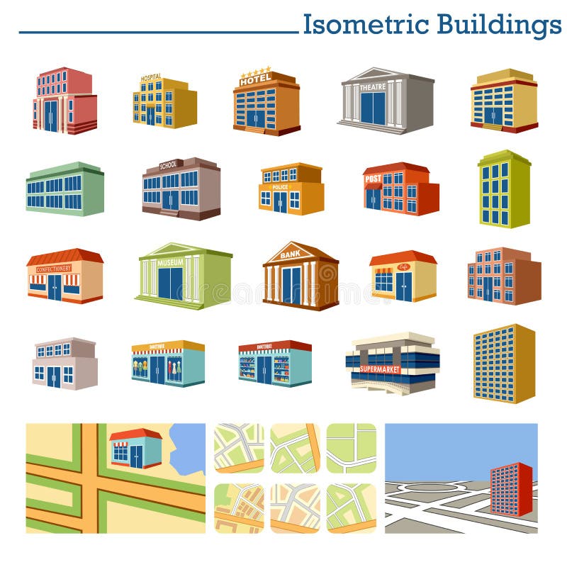Isometric Buildings and Maps. Stock Vector - Illustration of police ...