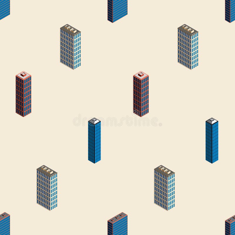 Isometric Buildings Seamless Pattern Stock Vector - Illustration of ...