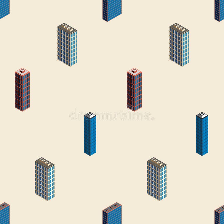 Isometric Buildings Seamless Pattern Stock Vector - Illustration of ...
