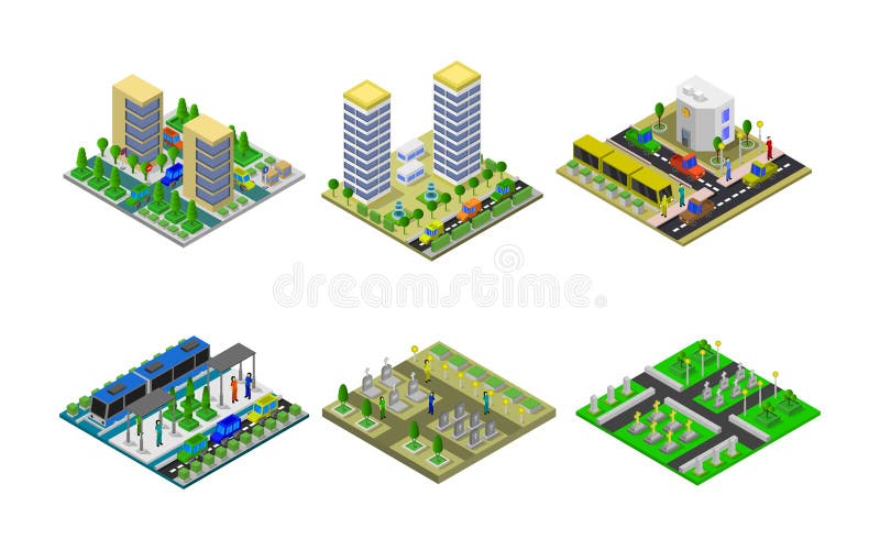 Isometric Buildings Set Vector Illustration Stock Illustration ...
