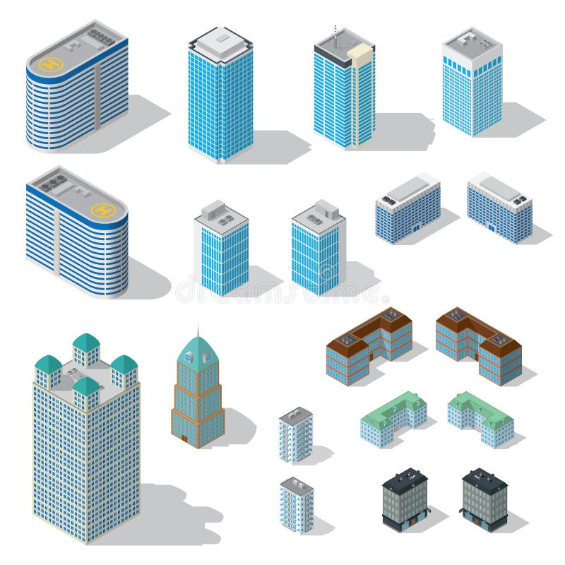 Isometric 3D Buildings and City Skyscrapers Vector Illustration or ...