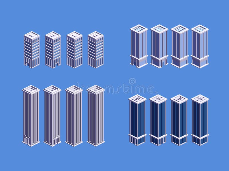 Isometric Buildings View from 4 Angles Stock Illustration ...
