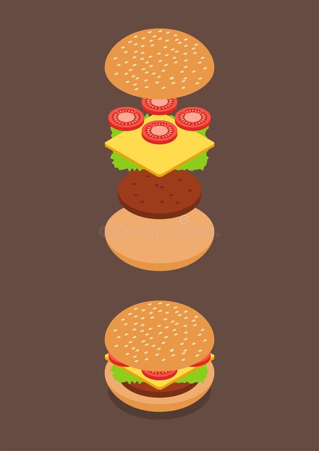 Isometric of Burger Ingredients Stock Vector - Illustration of dinner ...