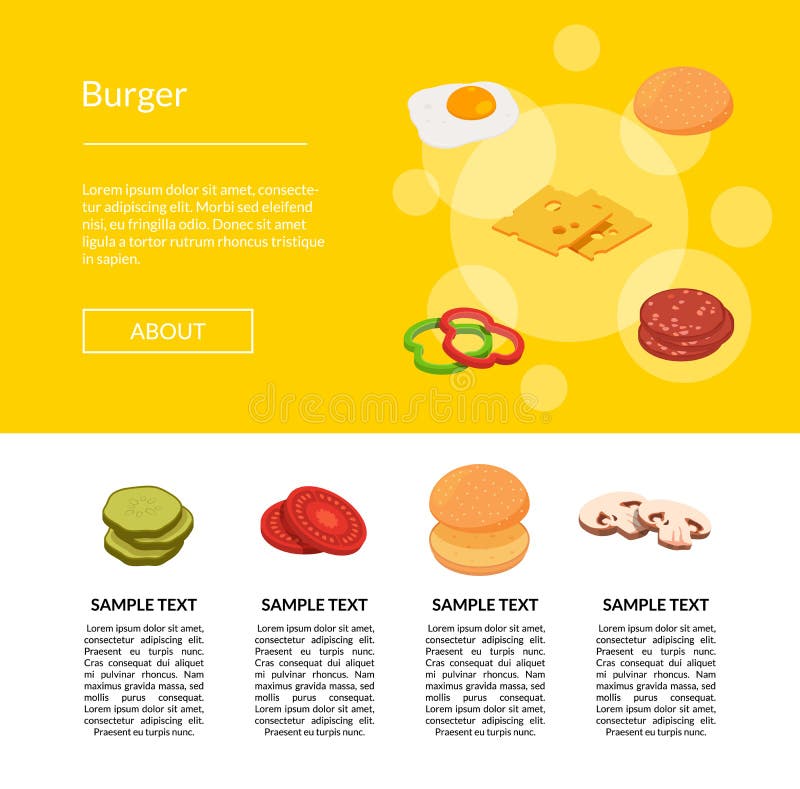 Isometric Burger Ingredients Web Template Banner Illustration Stock ...